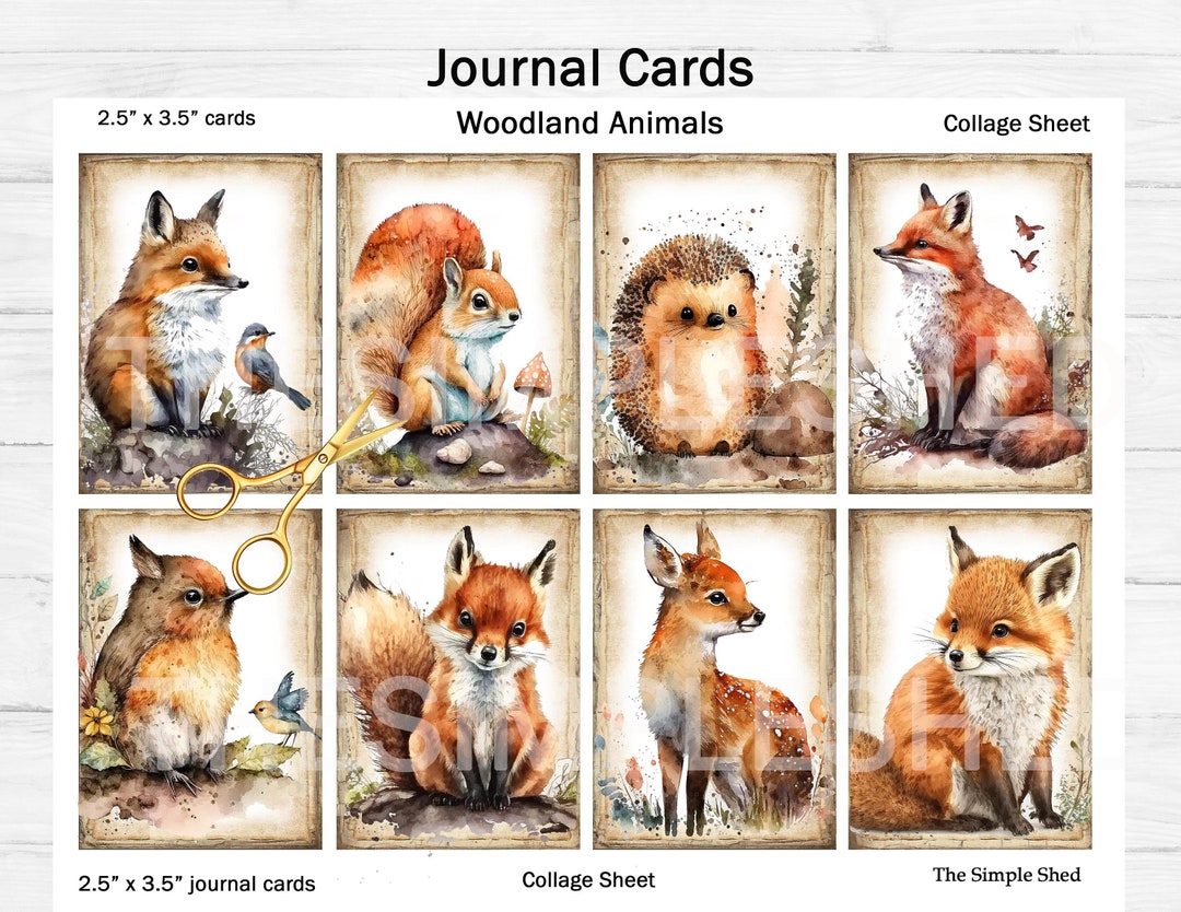 Woodland Animals Digital Junk Journal ATC Cards Collage - Etsy