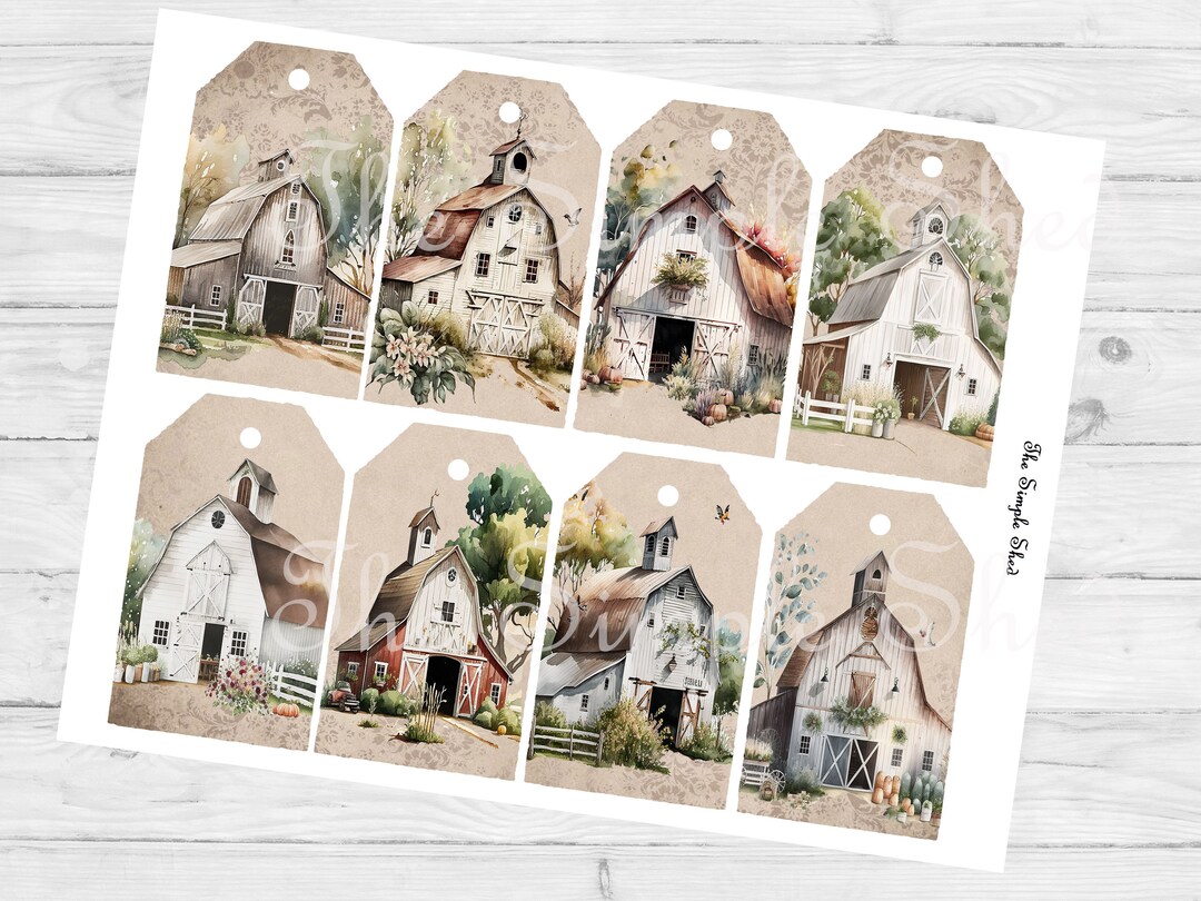 Farmhouse Barns Digital Junk Journal Tags - Etsy