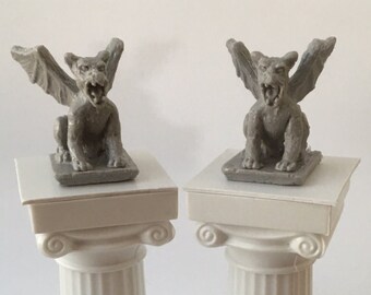 NEW Miniature Set of 2 Gothic Gargoyle Statues Dollhouse / Mythical ...