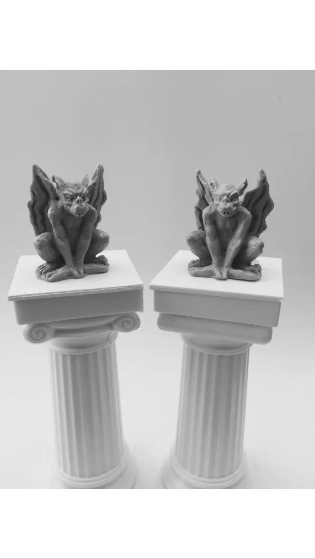 NEW! Set of 2 Miniature Plastic Gothic Gargoyle Statues - Dollhouse ...