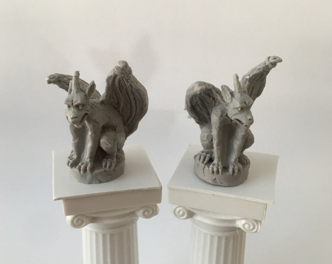 NEW Miniature Set of 2 Gothic Gargoyle Statues Dollhouse / Mythical ...