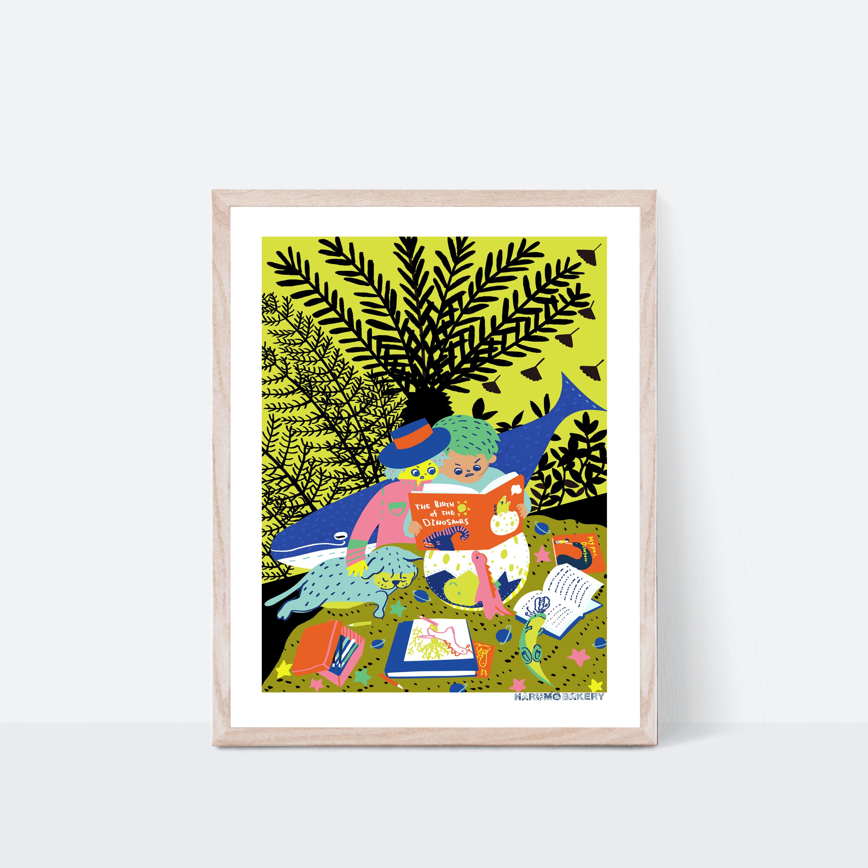 Dinosaur Reading Time Poster | Whimsical Art Print | Boy's Room Poster ...