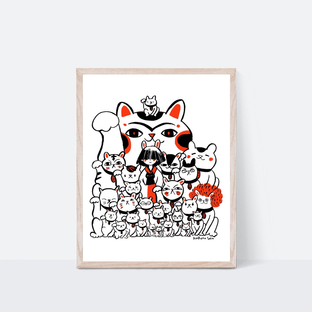 Welcome Cats Meow Poster | Sumi Ink Art | Cute Wall Art | Harumo Sato ...