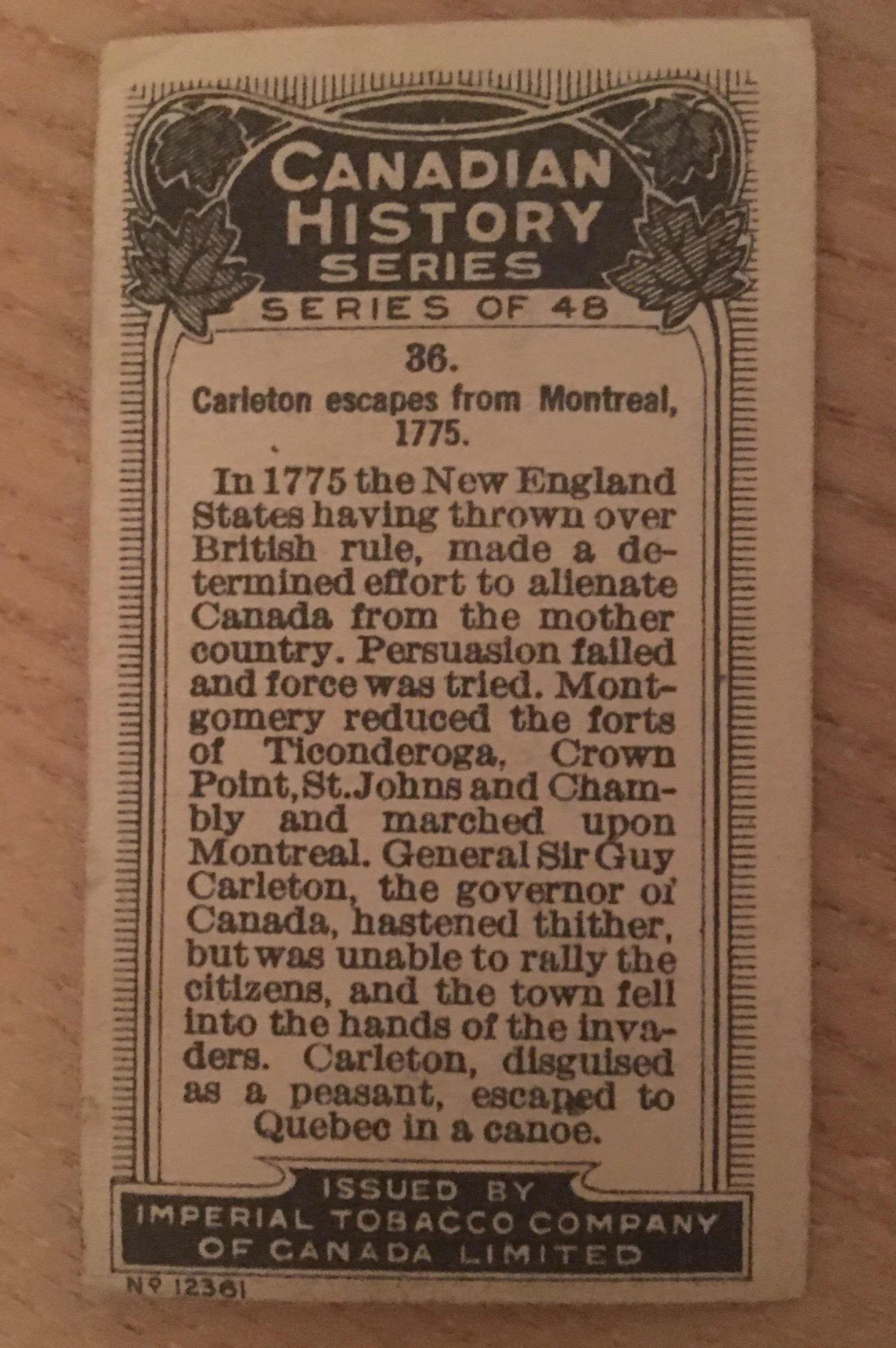 Canadian History, Imperial Tobacco Company Series Collector Cards - Etsy