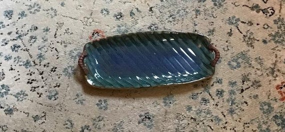 Blue Ceramic Platter with Handles | Etsy