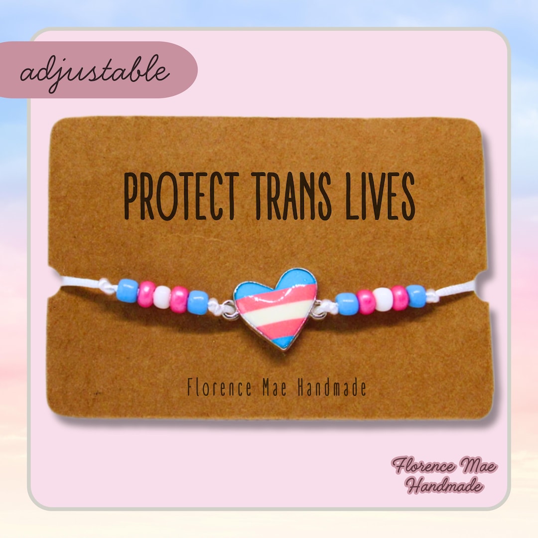 Transgender Trans Pride Bracelet Anklet | Beaded | Adjustable | Heart ...