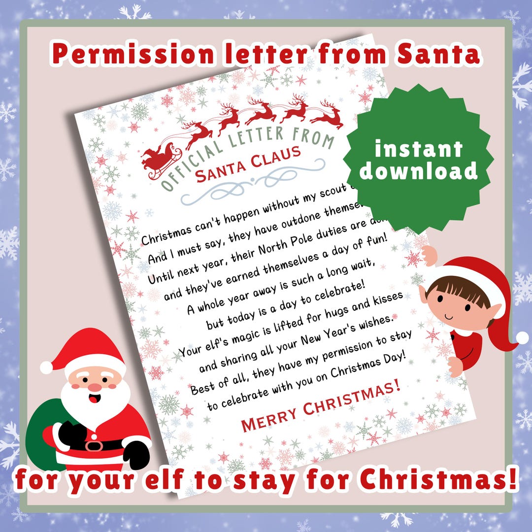 Elf Can Stay for Christmas Day! [letter From Santa | Goodbye Elf Letter ...