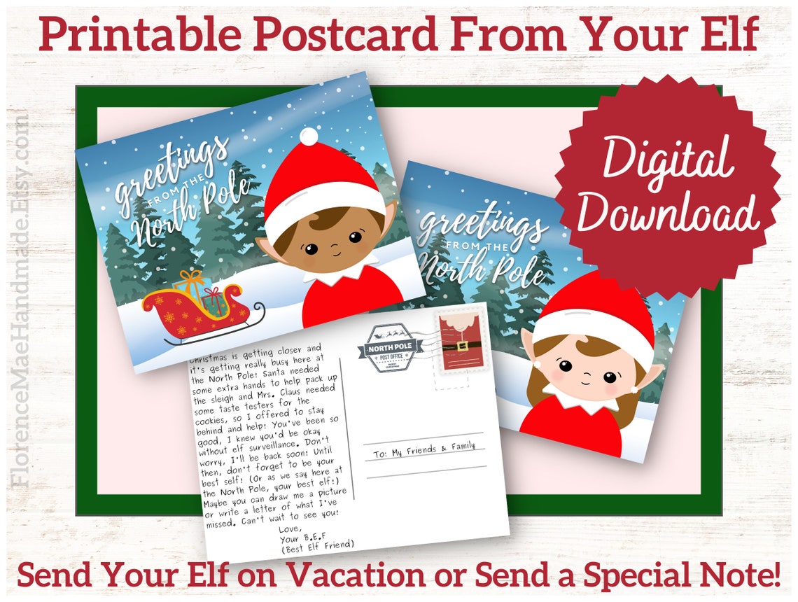 Elf Hello/goodbye Postcard: Printable Letter From Santa (digital ...