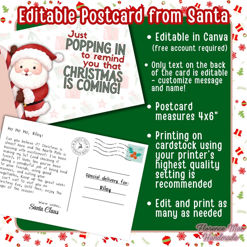 Editable Santa Postcard for Kids: Personalized Christmas Letter ...