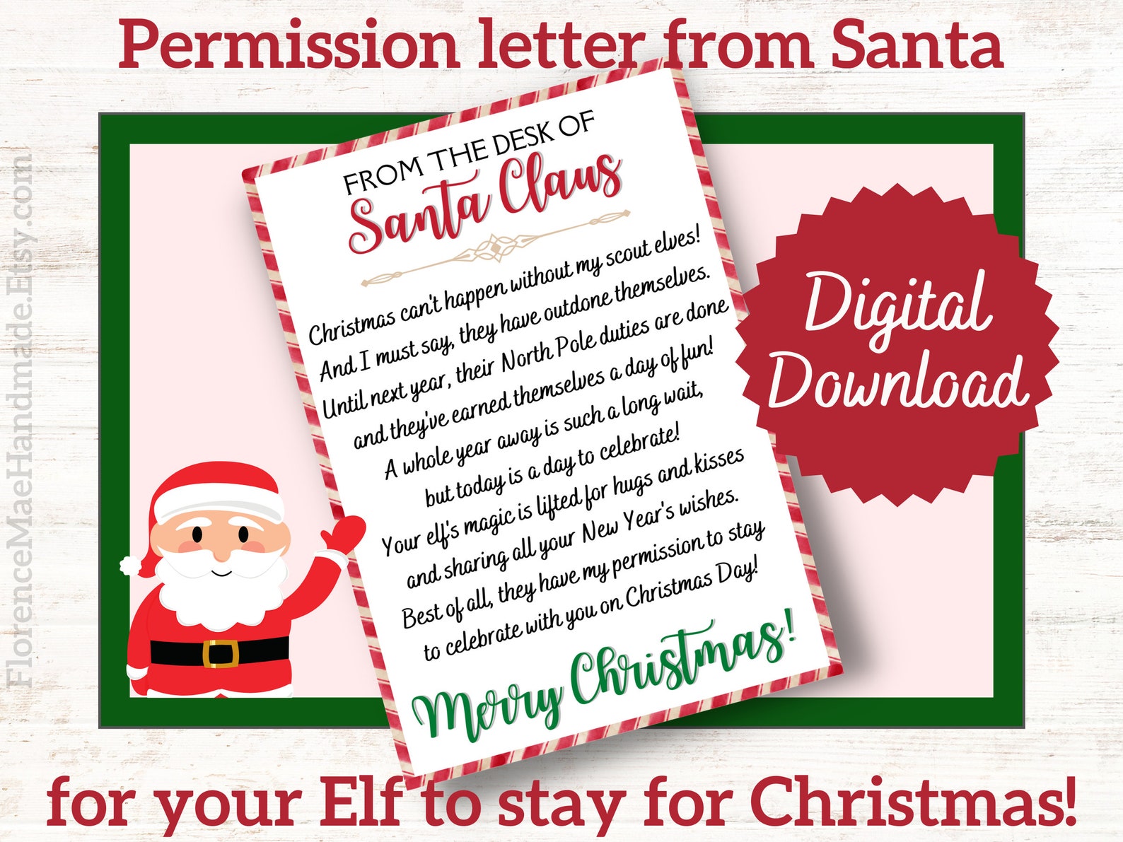 Elf Can Stay for Christmas Day letter From Santa Goodbye Elf Letter ...