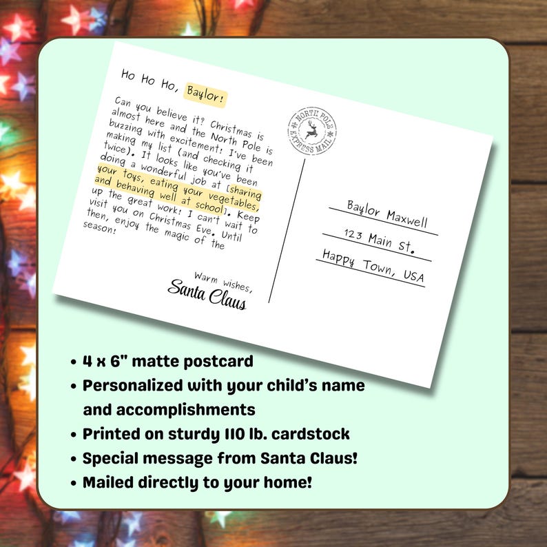 Postcard Letter From Santa | Christmas Eve Surprise for Child ...