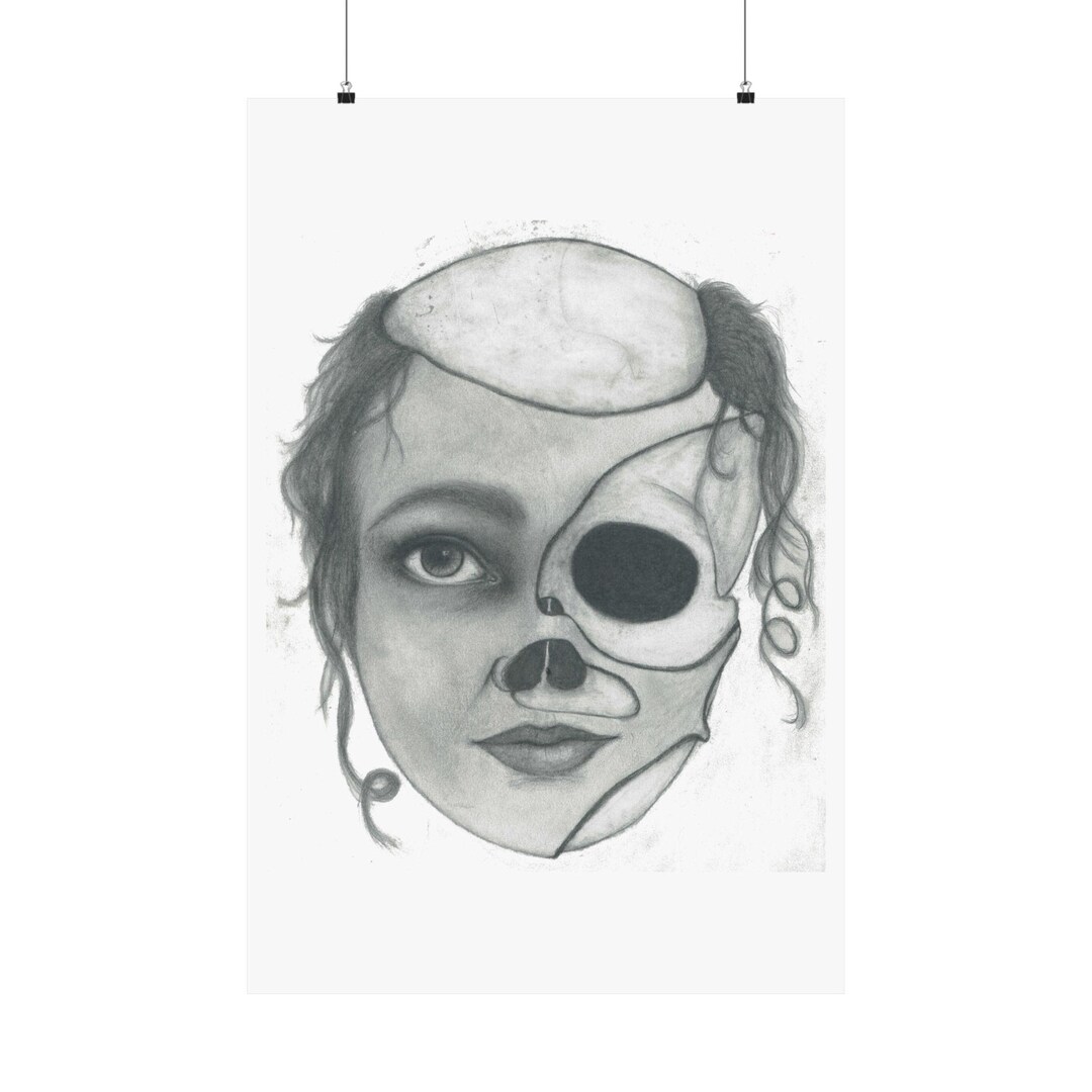 Skull Face Matte Vertical Poster Spooky Halloween Wall Art Print ...