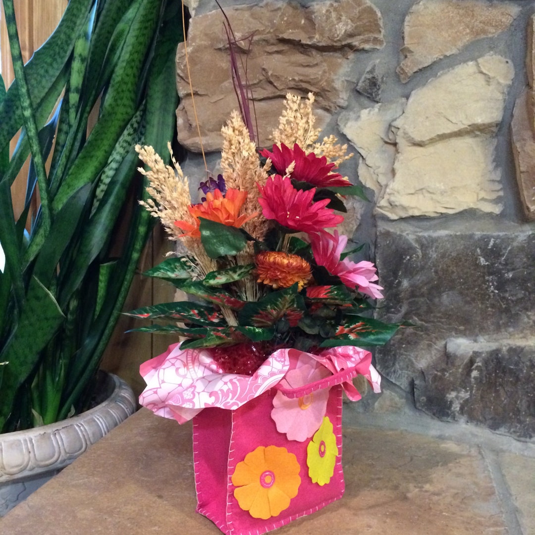Pink Felt Fabric Flower Purse Daisy Arrangement - Etsy
