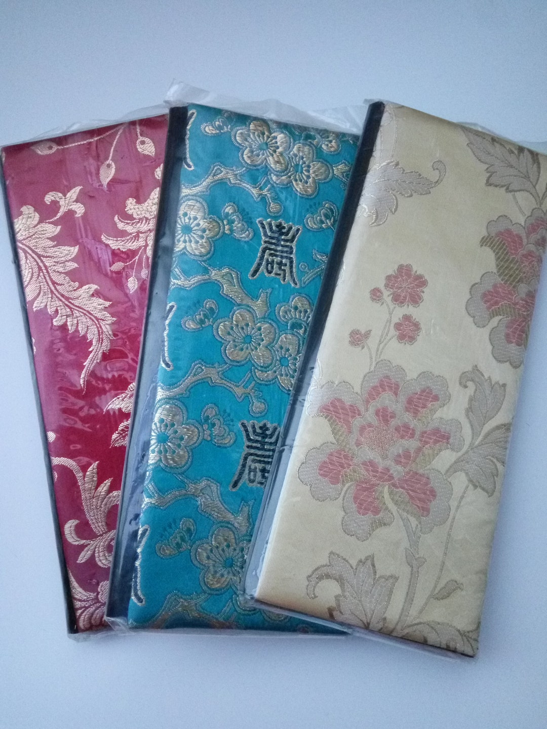 Three Vintage Silk Brocade Fabric Bridge Score Pad Case With Pad and ...
