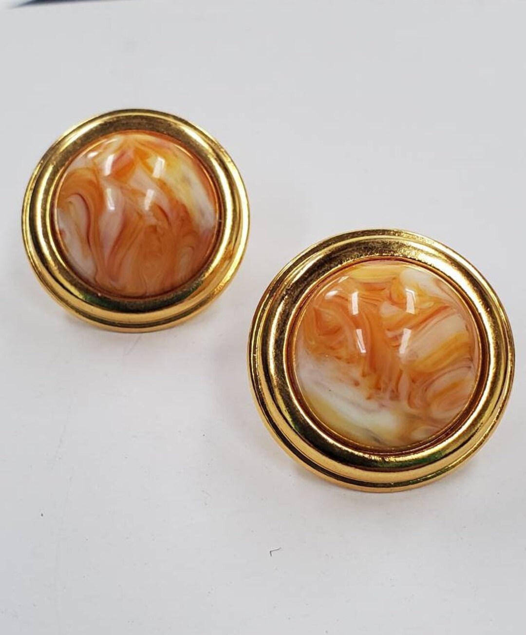 Vintage Signed Joan Rivers Dome Marble Motif Statement Clip-on Earrings ...