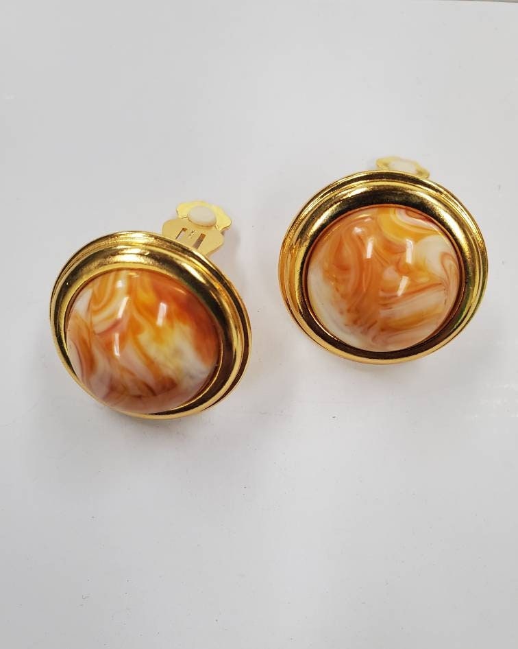 Vintage Signed Joan Rivers Dome Marble Motif Statement Clip-on Earrings ...