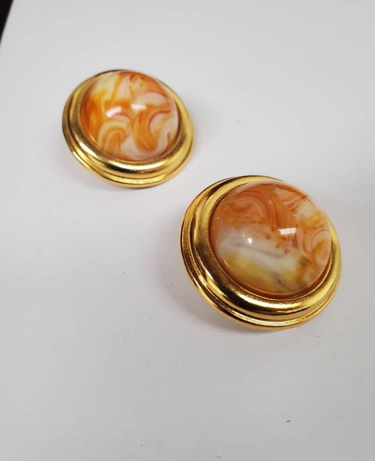 Vintage Signed Joan Rivers Dome Marble Motif Statement Clip-on Earrings ...