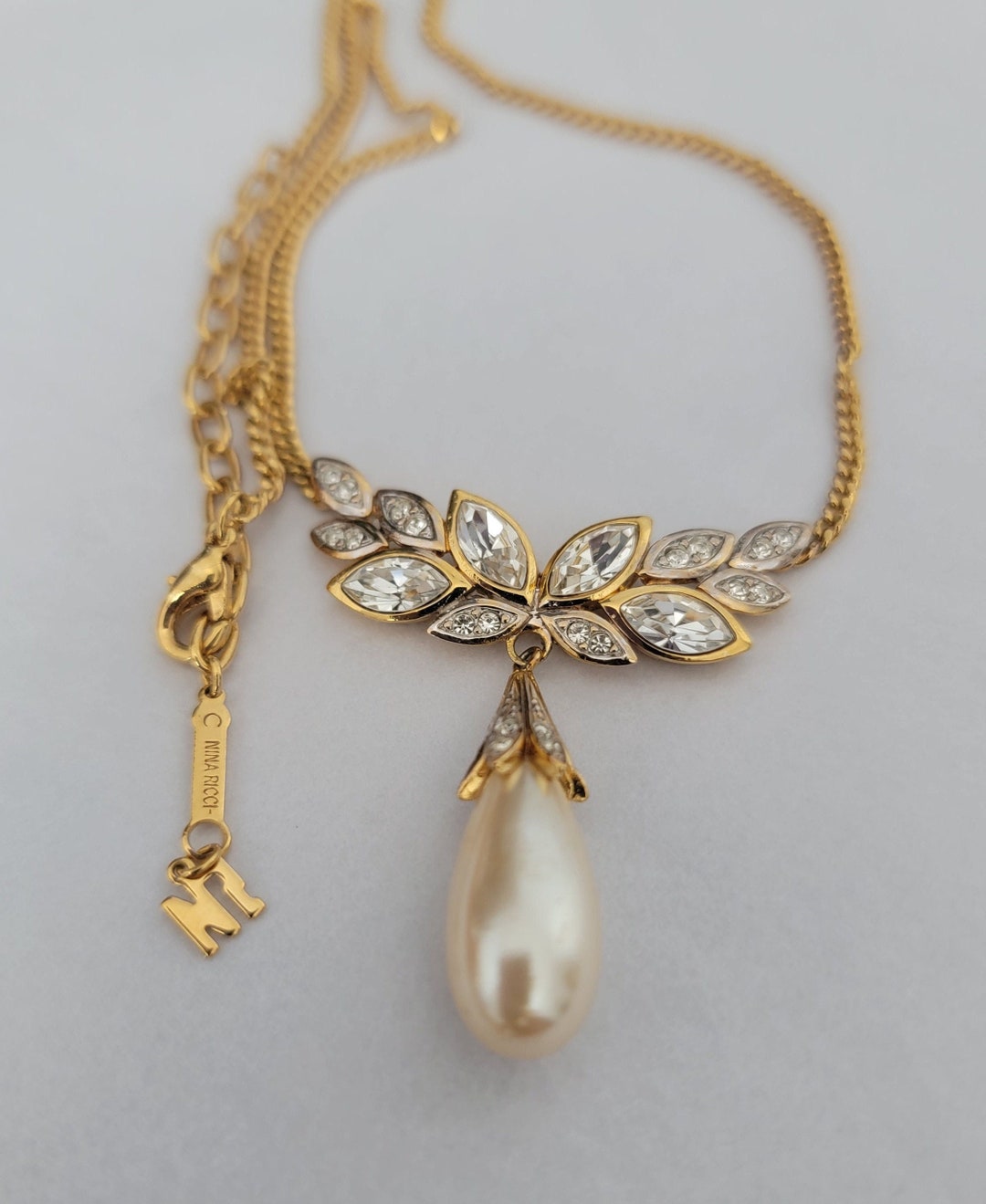 Vintage Nina Ricci Faux Pearl and Crystal Choker Necklace - Etsy