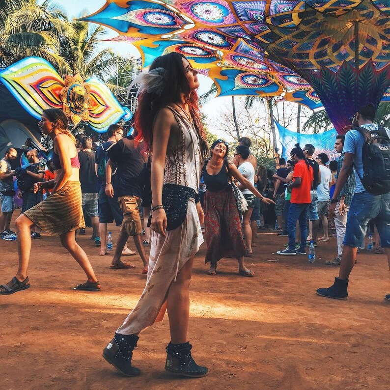 Goa style hand painted braided dress. Psy trance | Etsy