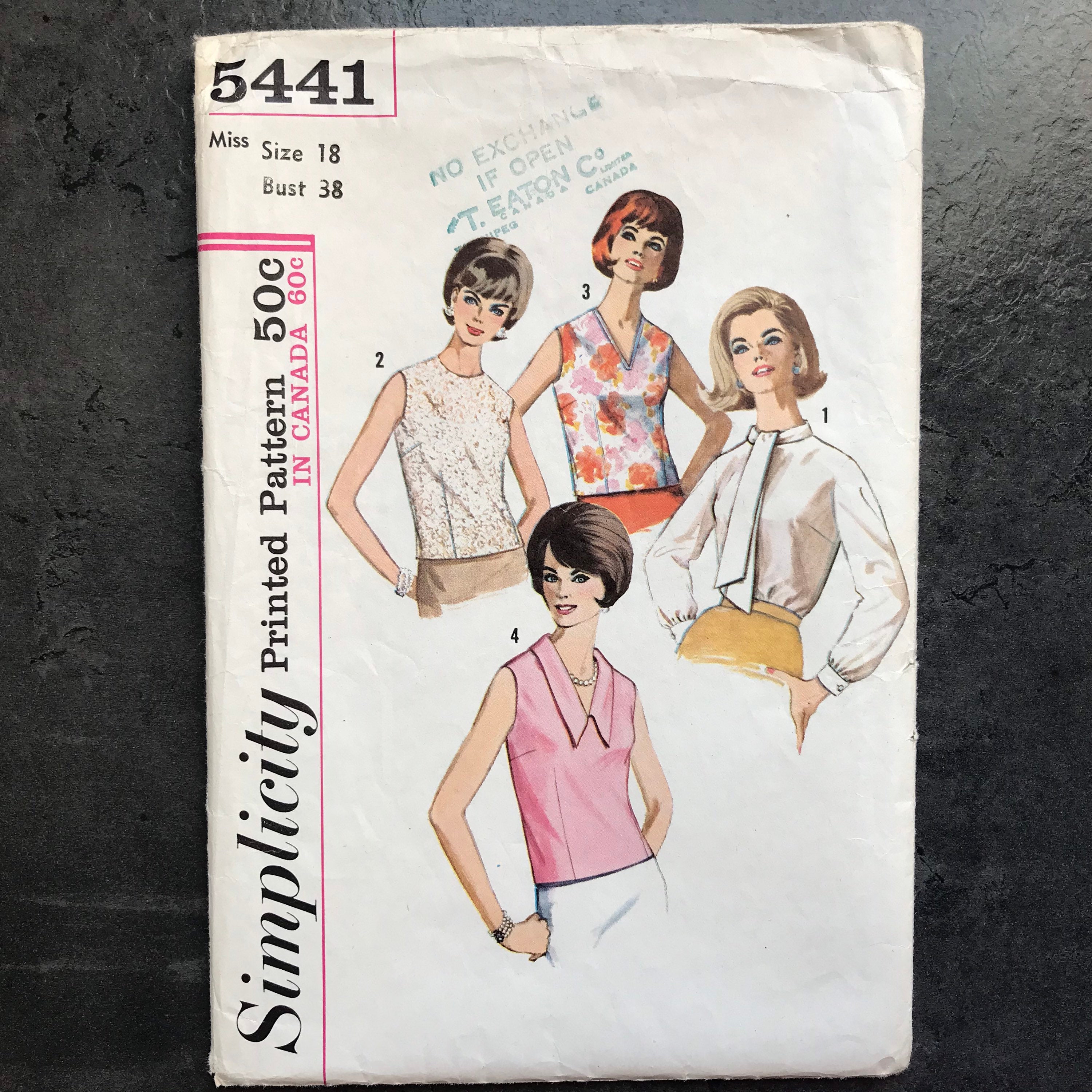 Vintage 1964 Simplicity 5441 Blouse in 4 Versions, Size 18 - Etsy
