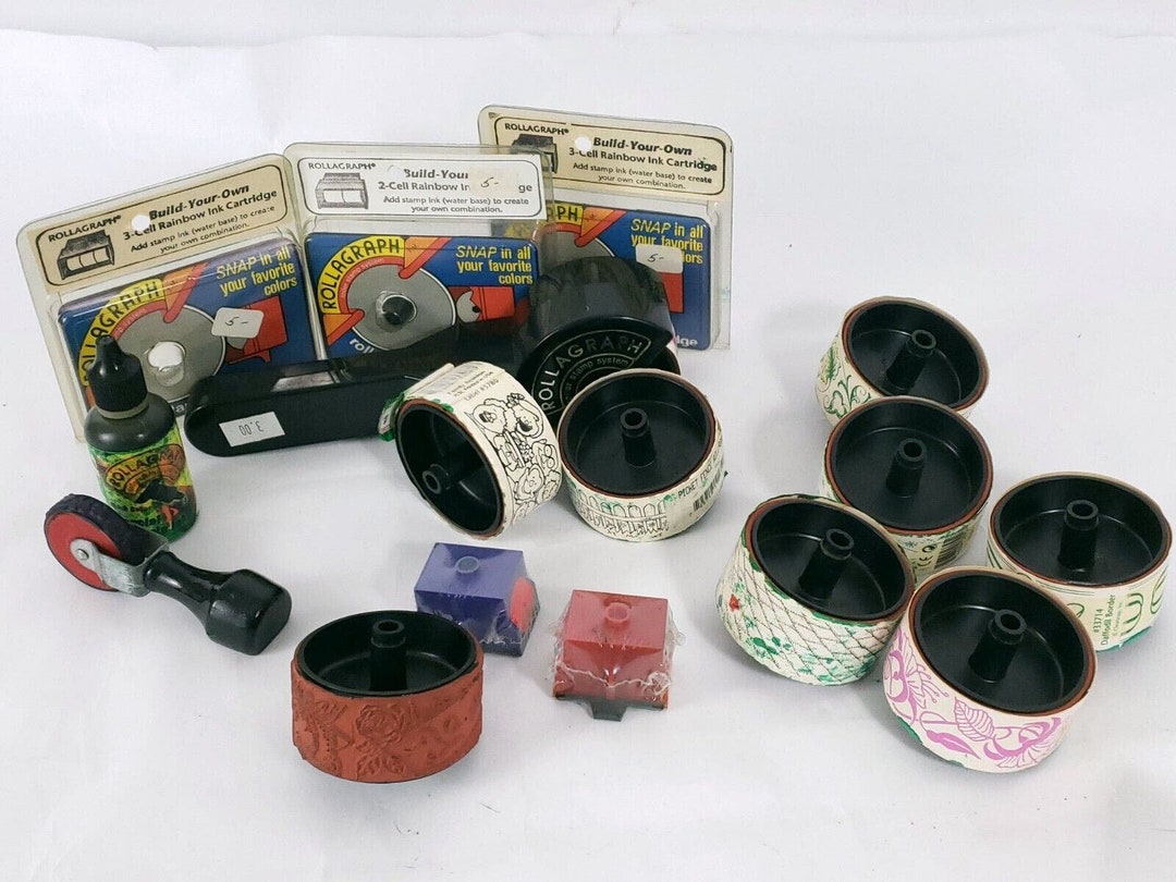 Lot 9 Stampin' Around Rollagraph Rollers Wheels & Handle 2 Ink ...