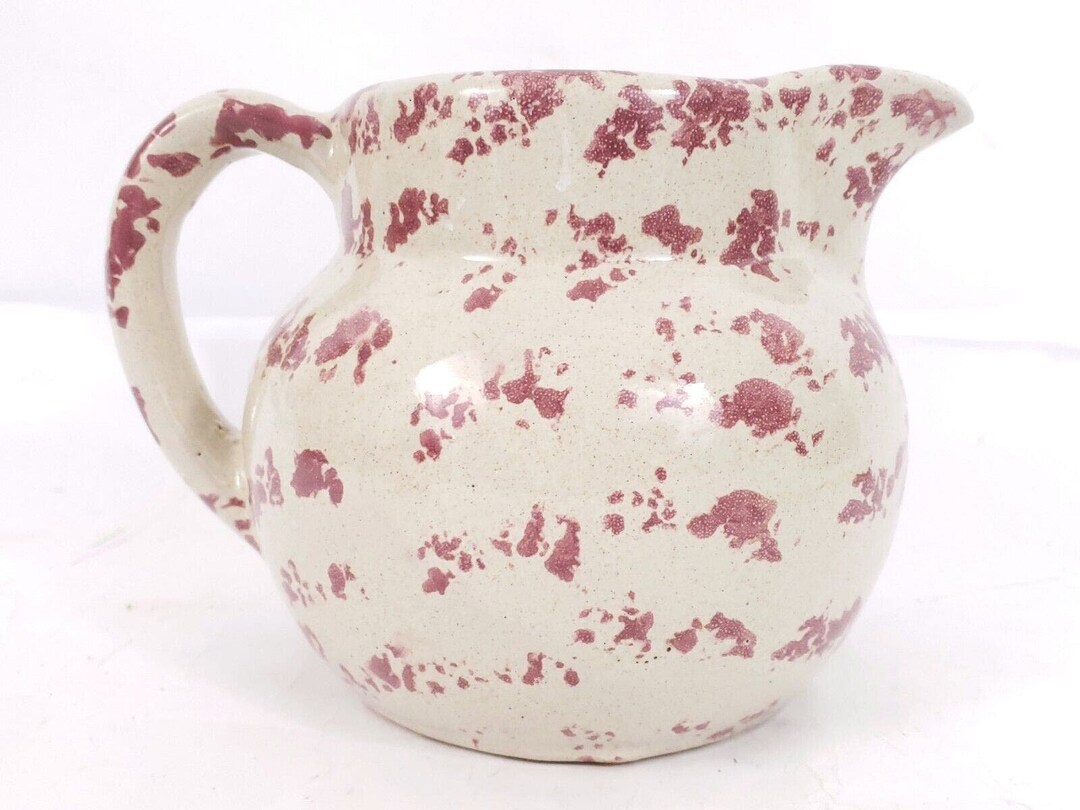 Bybee Pottery Stoneware Red and Beige Spongeware Pitcher 6 Tall - Etsy