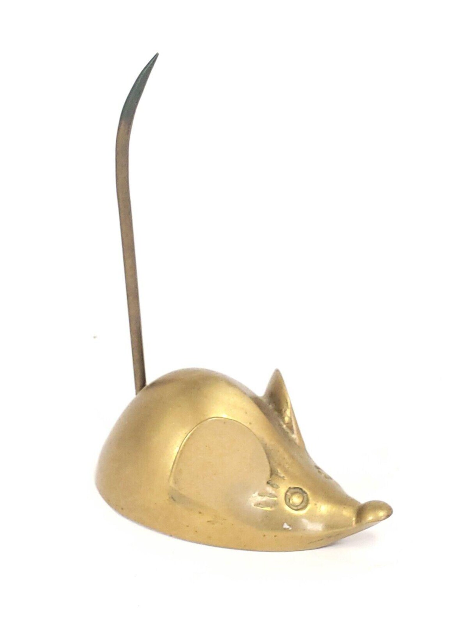 Vtg Mid Century Brass Mouse Receipt Note Spike Paperweight Ring Holder ...