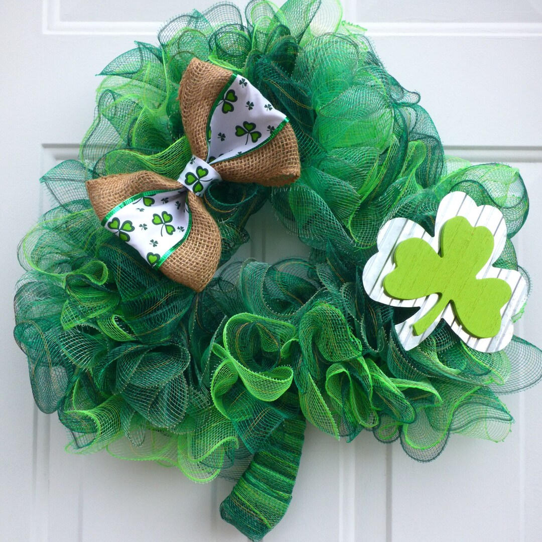 St Patrick’s Day Wreath, Shamrock Wreath, Burlap Shamrock Wreath, St ...