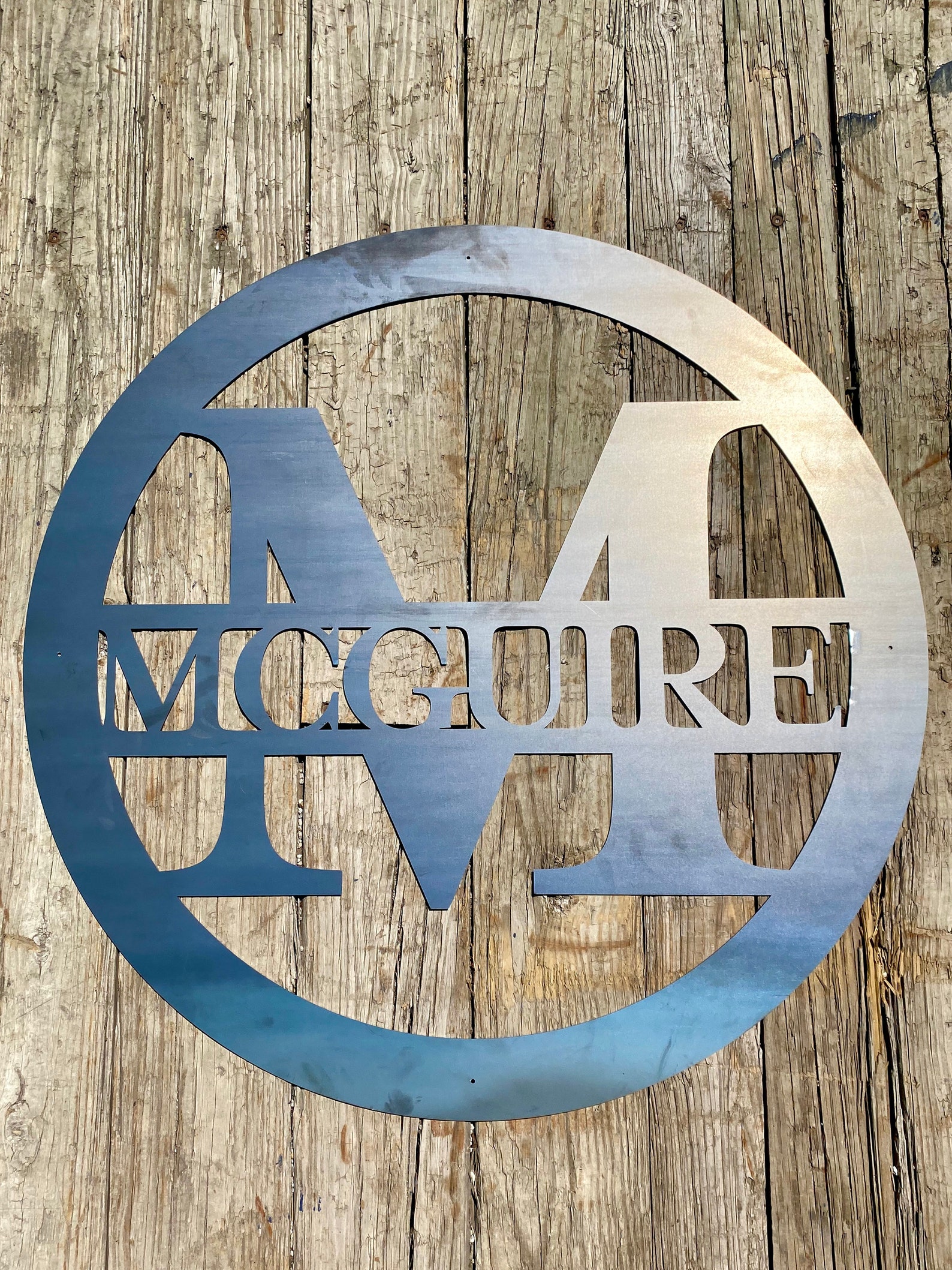 Large Round Custom Metal Monogram and Last Name Sign Custom - Etsy