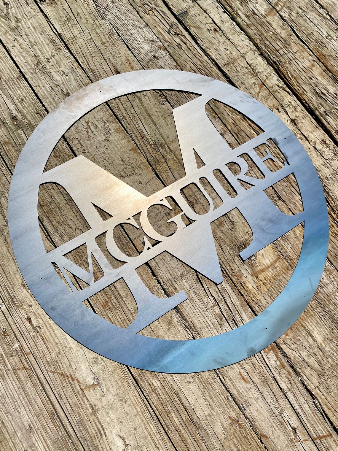 Large Round Custom Metal Monogram and Last Name Sign Custom - Etsy