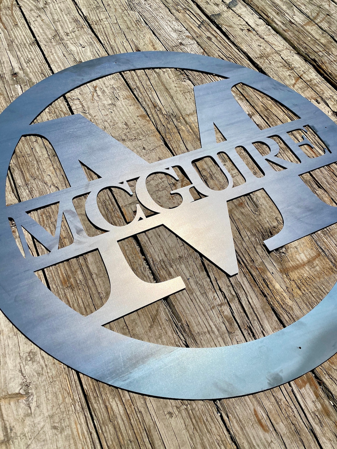 Large Round Custom Metal Monogram and Last Name Sign Custom - Etsy