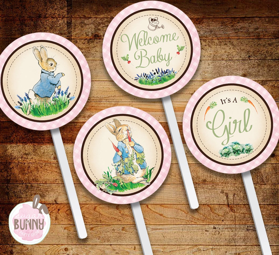 INSTANT DOWNLOAD Peter Rabbit Baby Girl Shower Cupcake Toppers, Favor ...