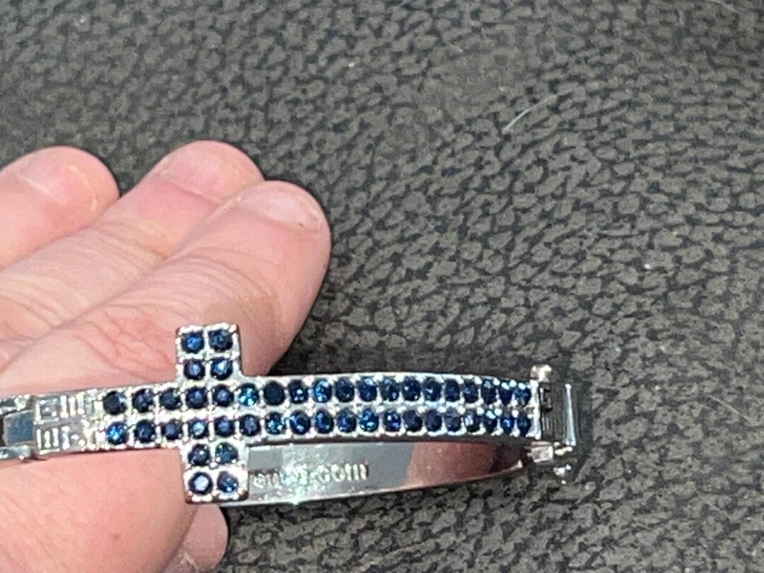 Blue Stone Cross Bracelet - Religious Jewelry Gift (6-6.25 ...