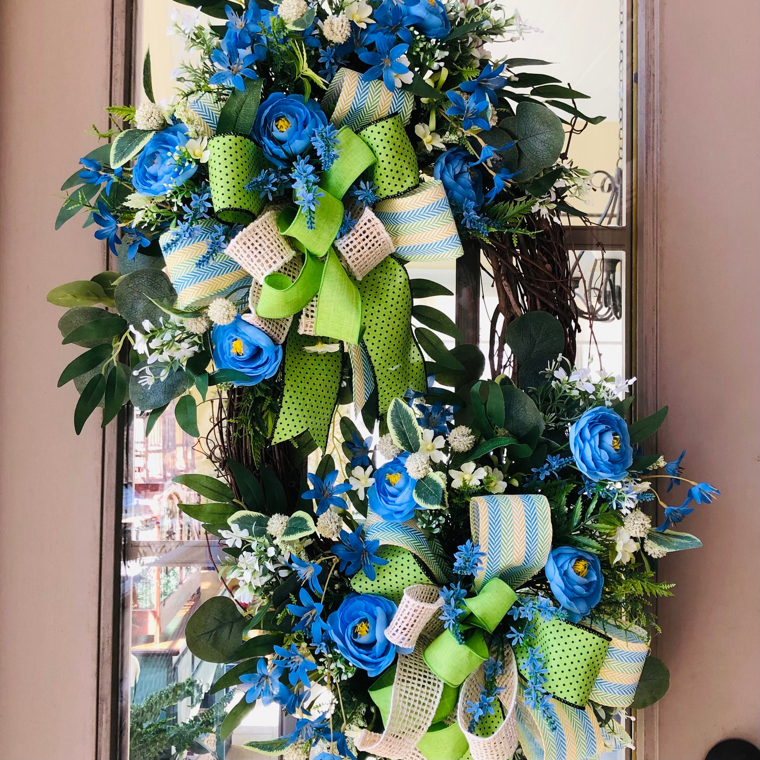 Spring Summer Teardrop Swag for Front Door Blue French | Etsy