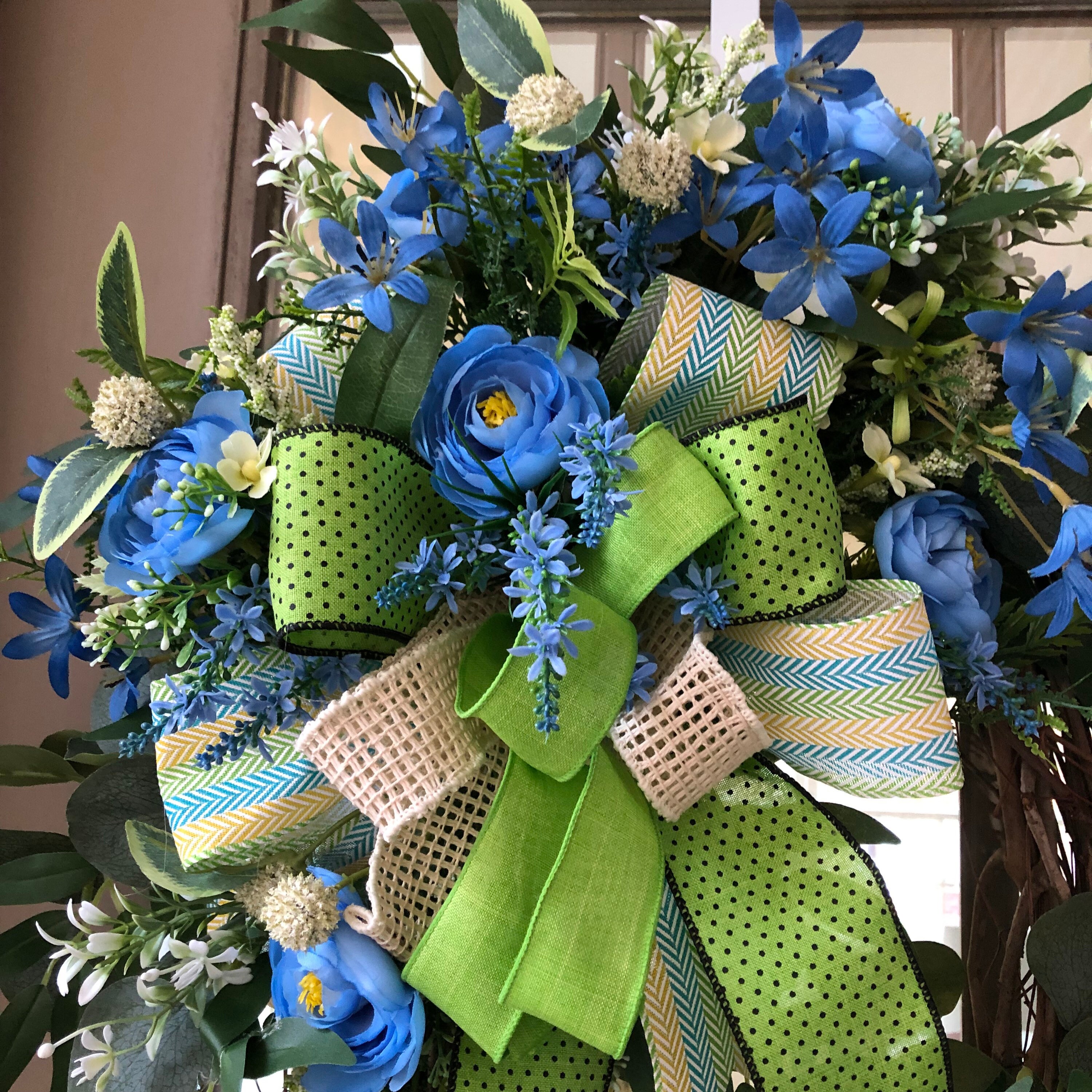 Spring Summer Teardrop Swag for Front Door Blue French | Etsy