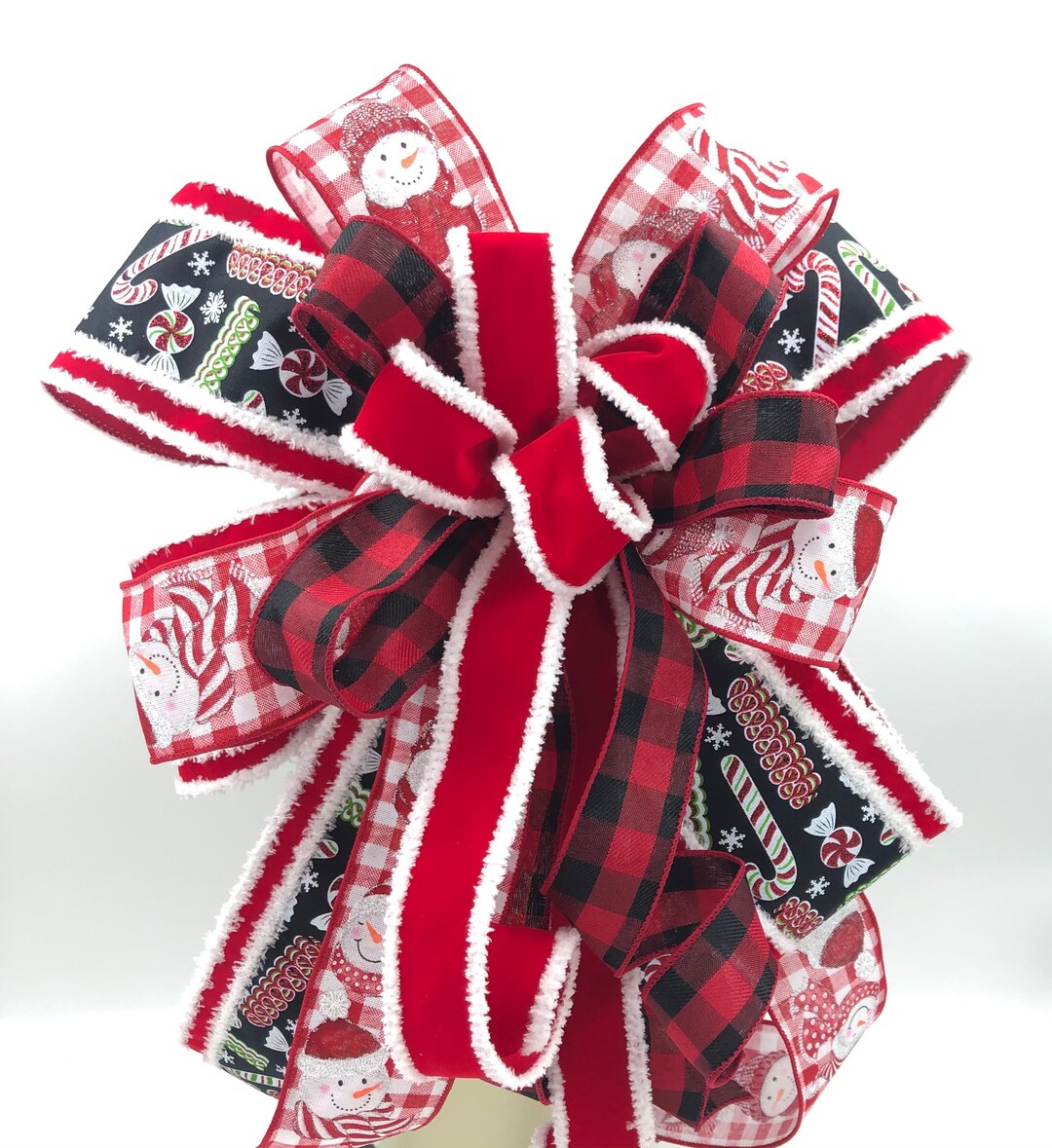 Tree Topper Bow Red and Black Check, Christmas Tree Bow Whimsical ...