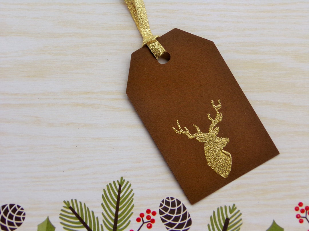 Gold Deer Christmas Gift Tags - Rustic Embossed Set of 8 - Etsy
