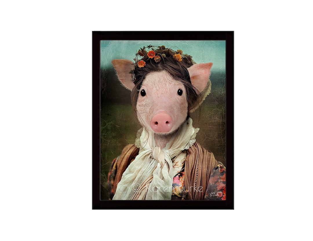 Pig Portrait, Funny Animal Art, Anthropomorphic Pig, Fine English Lady ...