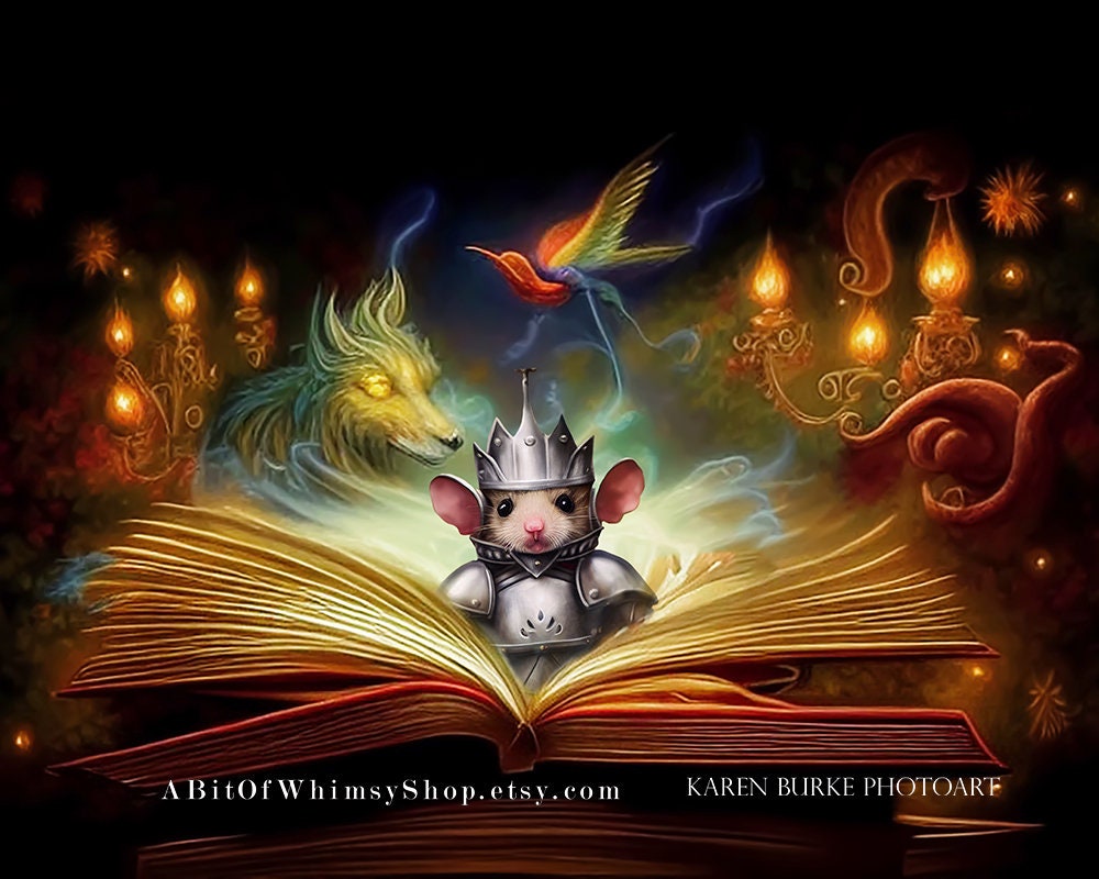 Magic Book, Fantasy Art Print, Mouse, Knight, Open Book, Fantasy Art ...