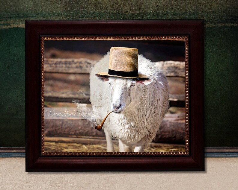 Sheep Portrait Funny Sheep Straw Hat Pipe Smoke Funny - Etsy Singapore