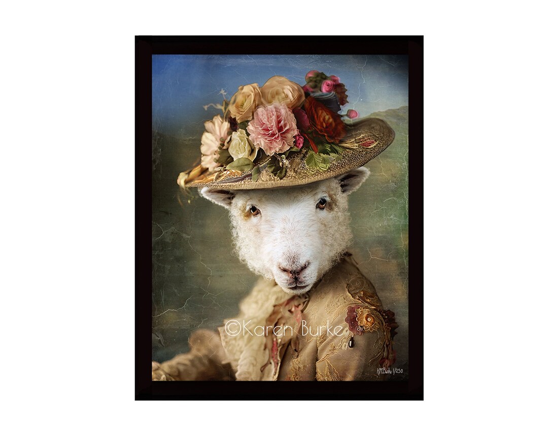 Whimsical Sheep Portrait, Farm Animal Art, Framed Glossy Metal Print ...