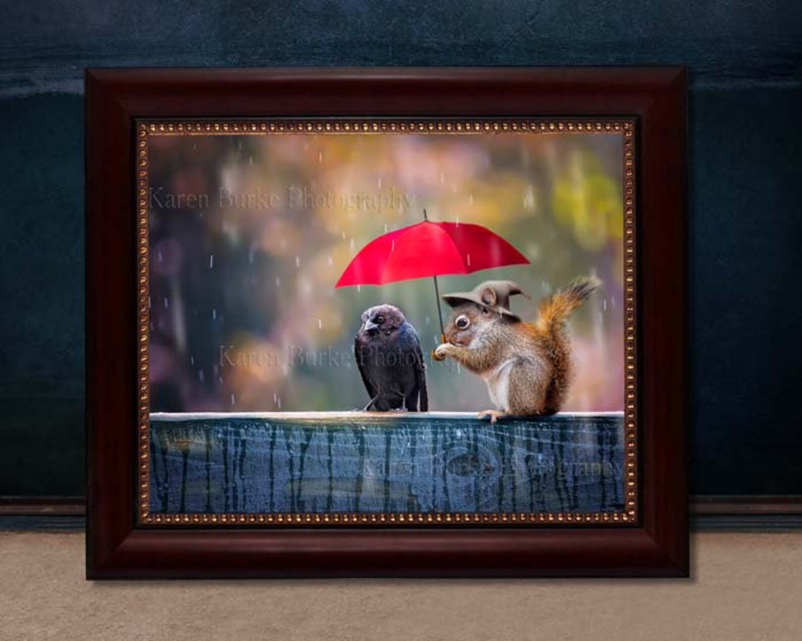 Funny Red Squirrel, Funny Animal Art, Whimsical Animal Art, Black Bird ...