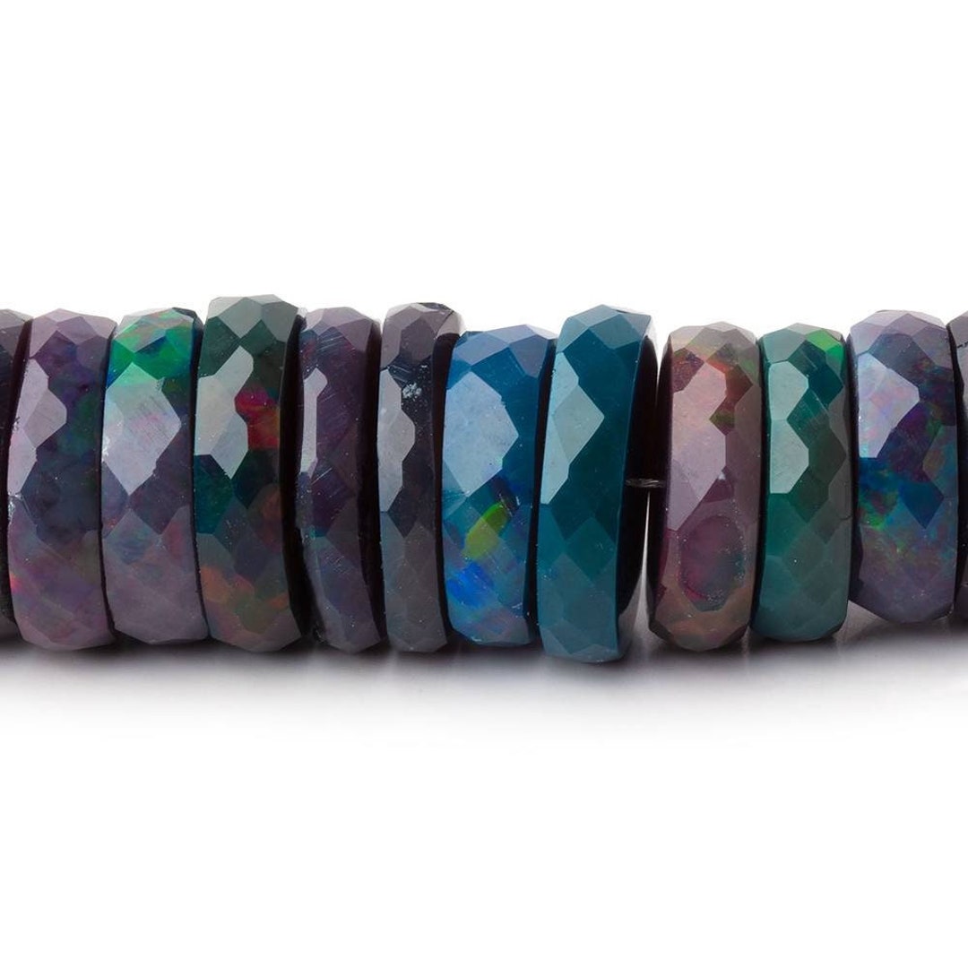 AA Grade Black Ethiopian Opal Faceted Heishi Beads, Black Wollo Opal ...
