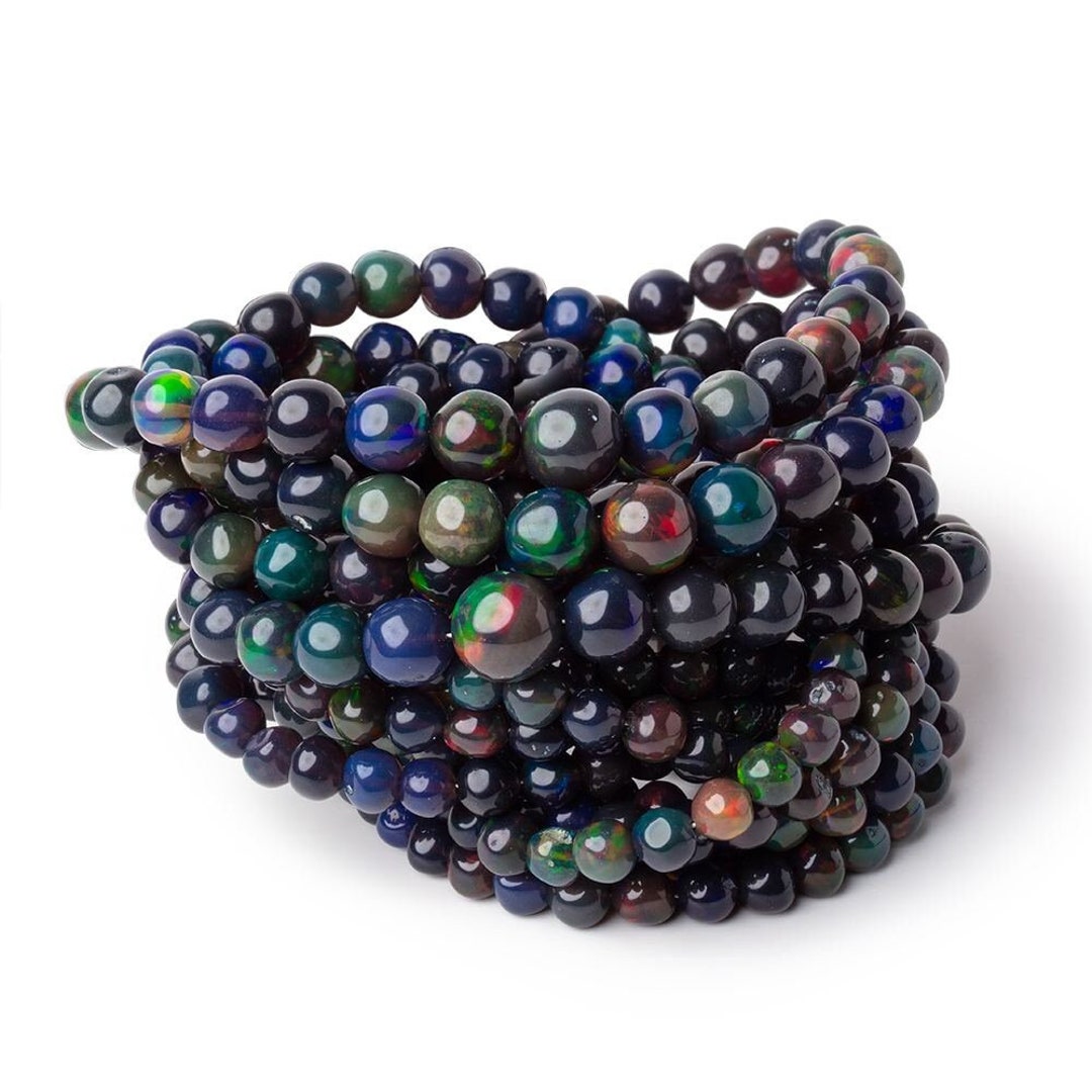 Black Ethiopian Opal Round Beads, Black Wollo Opal, October Birthstone ...