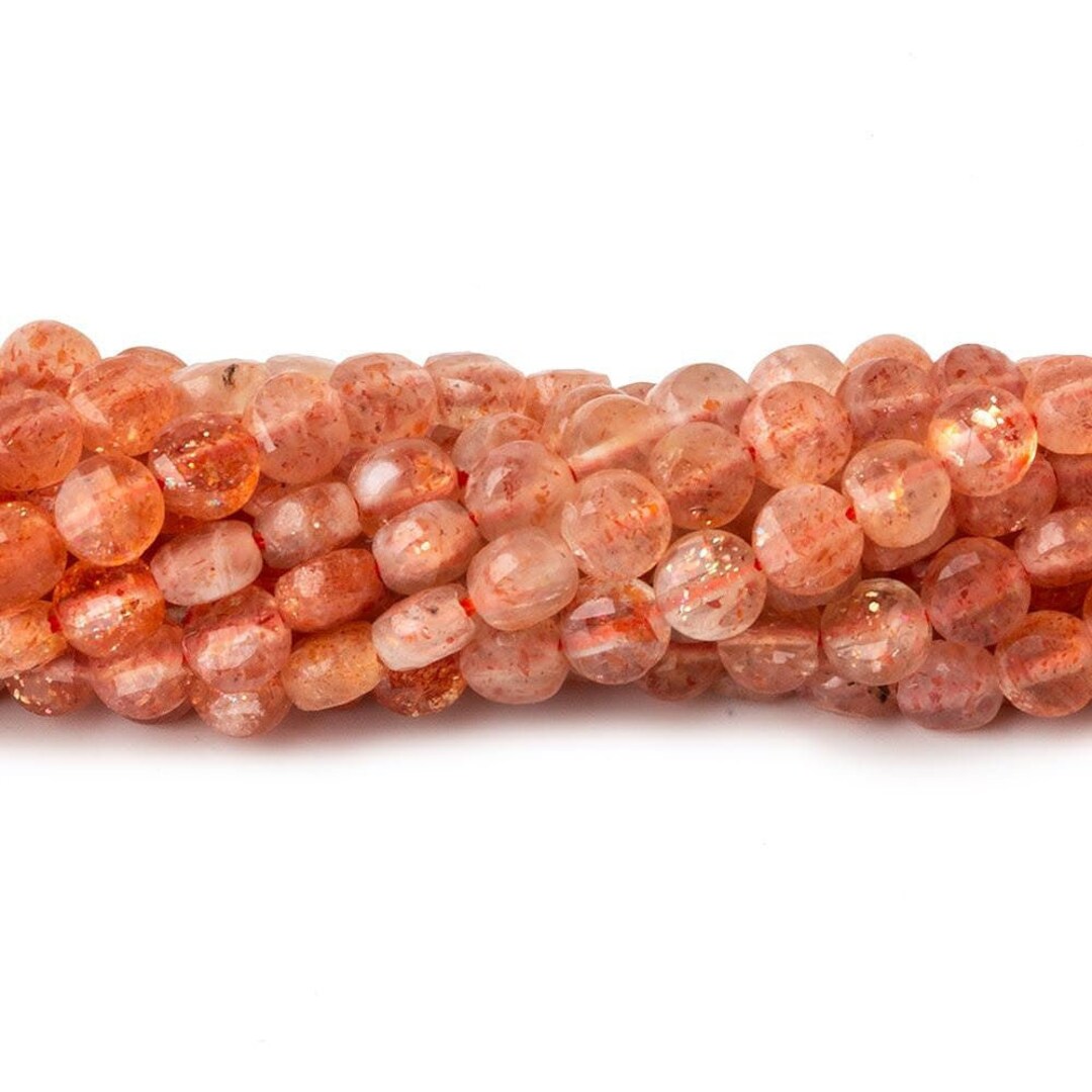 4mm AAA Grade Sunstone Checkerboard Faceted Coin Beads, Orange Beads ...