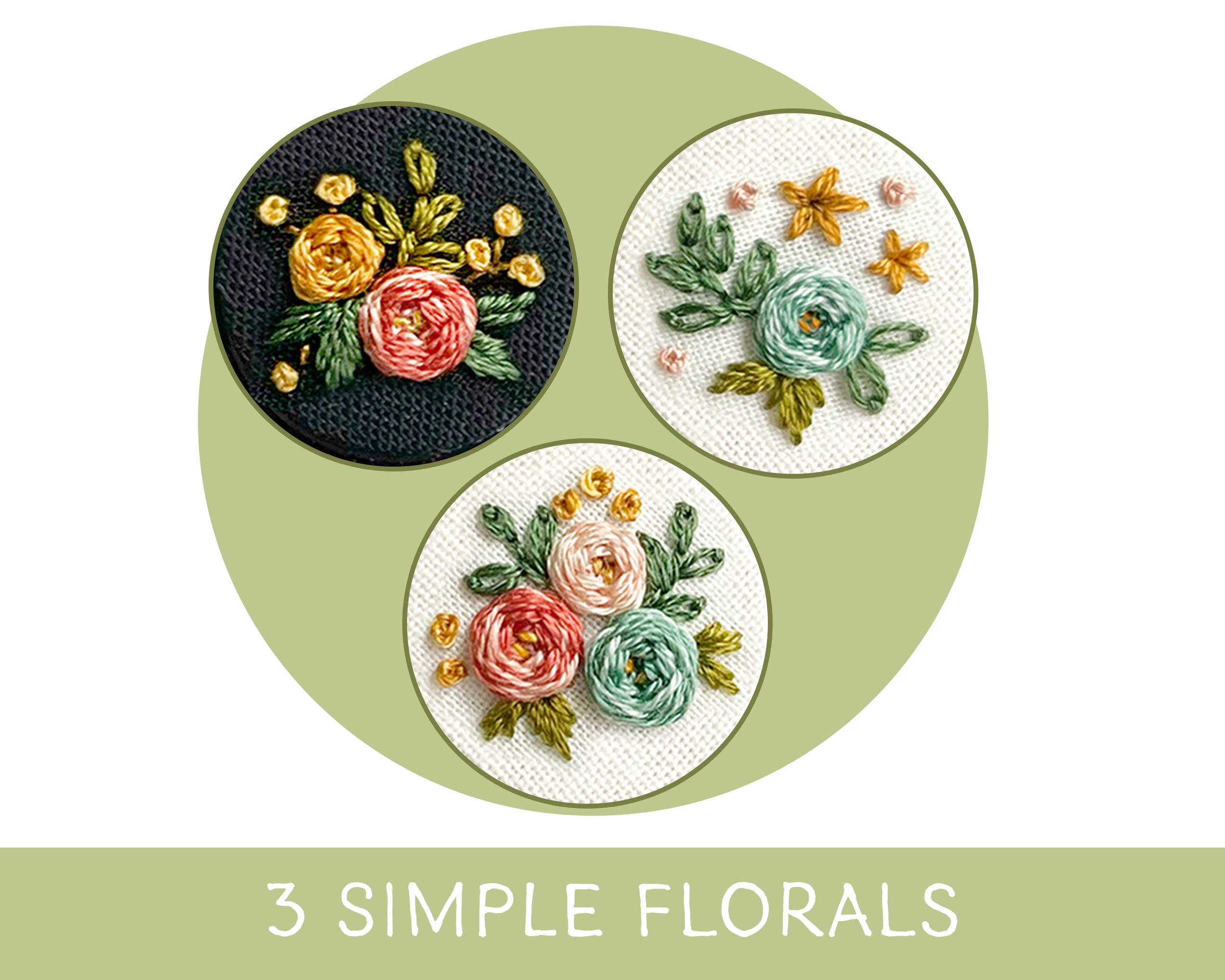 3 Sticky Embroidery Patterns / 25mm or 20mm / Simple Florals / Patterns ...