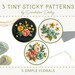 3 Sticky Embroidery Patterns / 25mm or 20mm / Simple Florals / Patterns ...