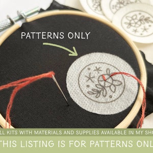 3 Sticky Embroidery Patterns / 25mm or 20mm / Simple Florals / Patterns ...