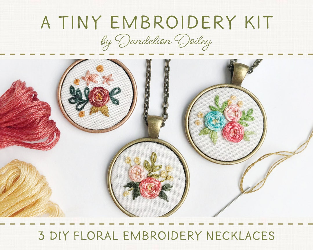 The Original 3 DIY Embroidery Necklace Kit / Tiny Embroidery Craft Kit ...