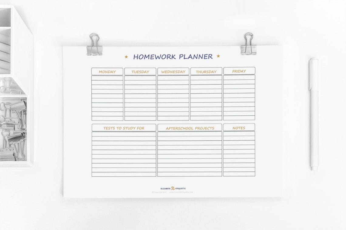 Simple HOMEWORK ORGANIZER , Printable Planner, Weekly Homework Planner ...